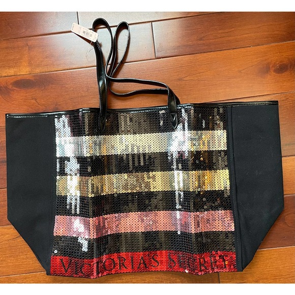 Victoria's Secret | Bags | Victorias Secret Large Striped Sequin Tote ...